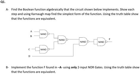 Solved A Find The Boolean Function Algebraically That The Circuit Shown Below Implements Show