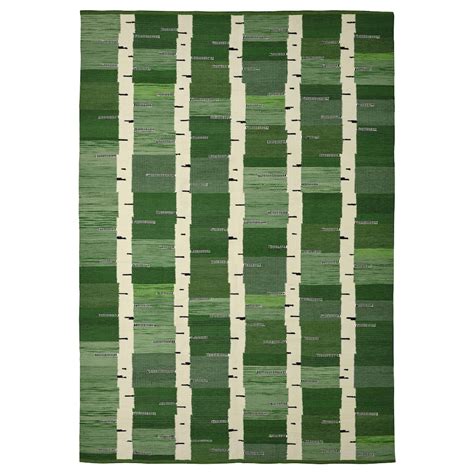 Stockholm 2025 Preproga Plosko Tkana Zelena Bela črna Ročno Tkano