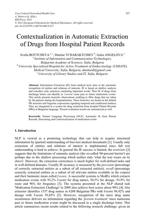 Pdf Contextualization In Automatic Extraction Of Drugs From Hospital Patient Records