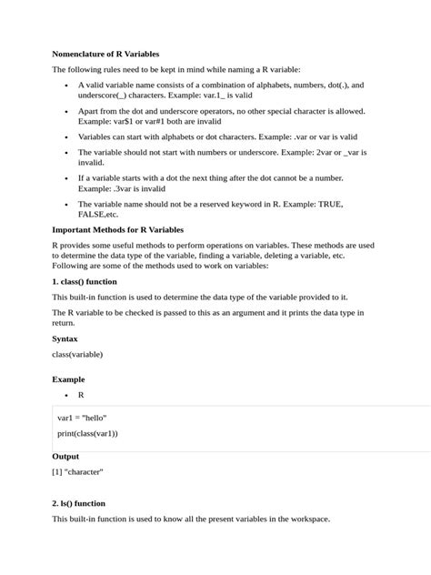 Nomenclature Of R Variables Pdf Variable Computer Science Computers