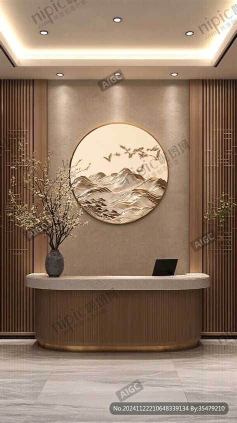 Ai创作图新中式酒店前台 中式总台 养生馆前台 新中式企业前台 酒店前台宾馆 中式前台 酒店前台背景 养生馆前台背景墙 养生会所前台 水墨前台接待 酒店接待前台装饰 会所前台 酒店前台服务台