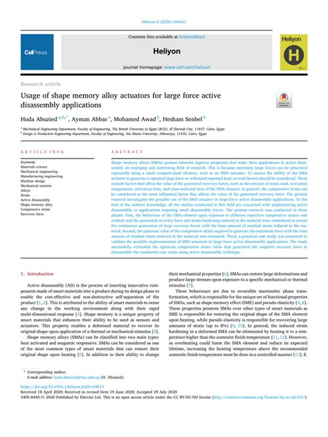 Pdf Usage Of Shape Memory Alloy Actuators For Large Force Active Disassembly Applications
