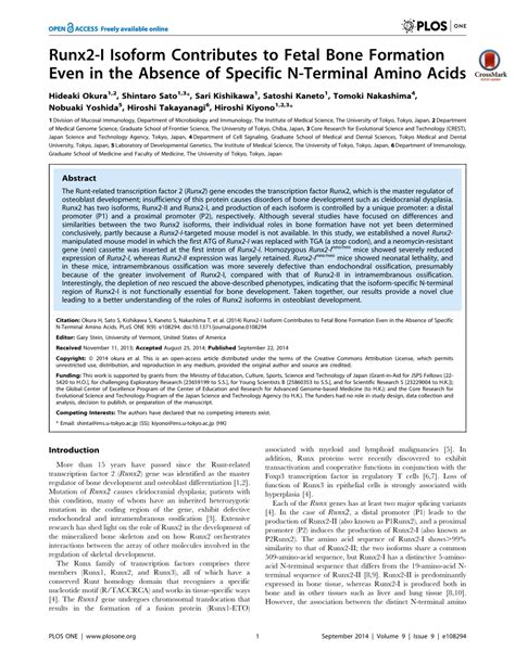 Pdf Runx2 I Isoform Contributes To Fetal Bone Formation Even In The