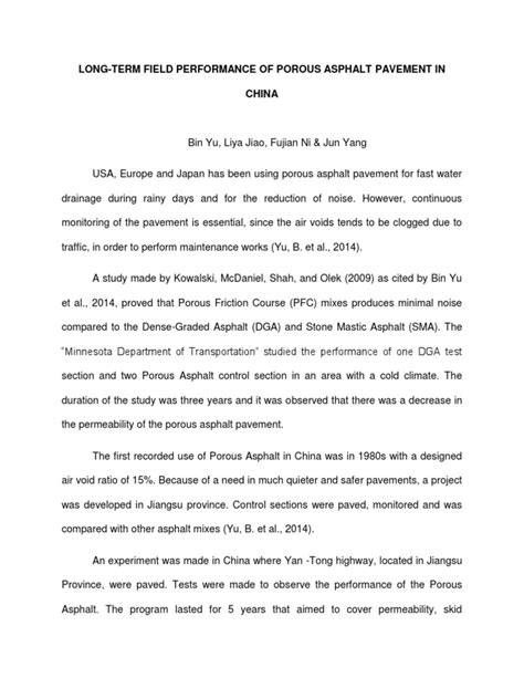 Long Term Field Performance Of Porous Asphalt Pavement In China Pdf Road Surface Porosity