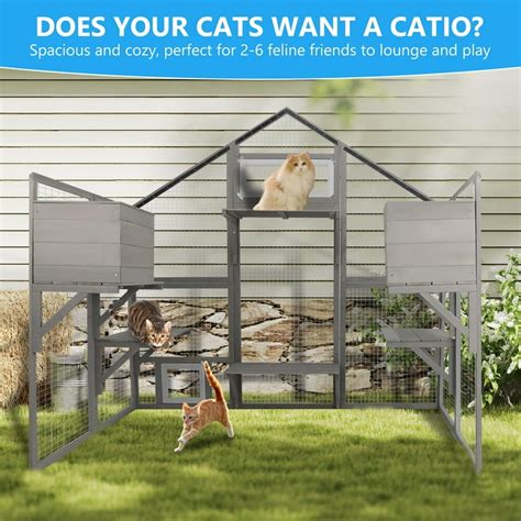 Outdoor Catio Enclosure 699l Wooden Multi Level Cat Shelter With