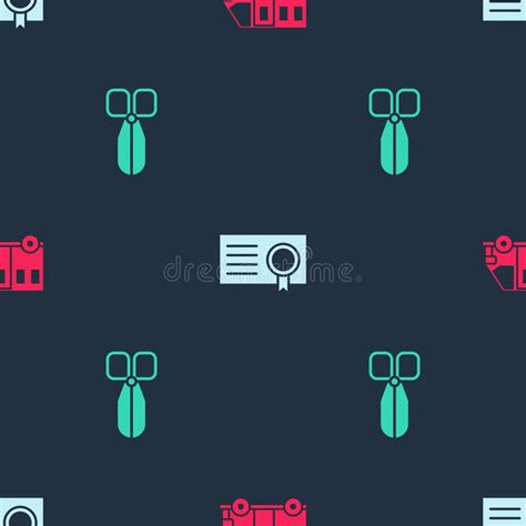 Set School Bus Certificate Template And Scissors On Seamless Pattern Vector Stock Vector
