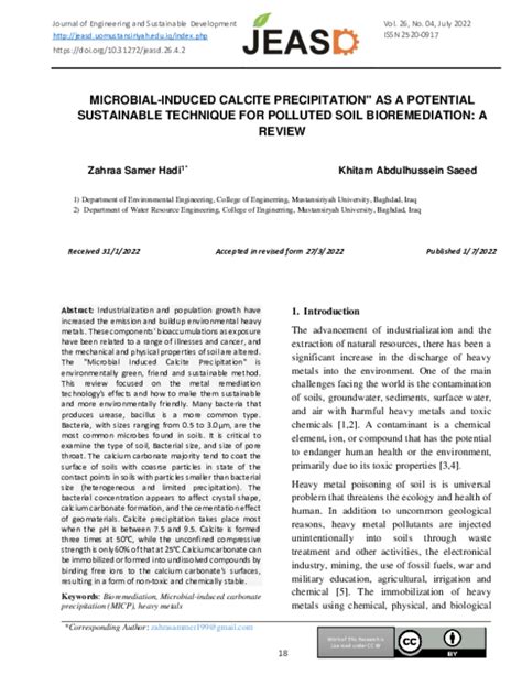 Pdf Microbial Induced Calcite Precipitation As A Potential