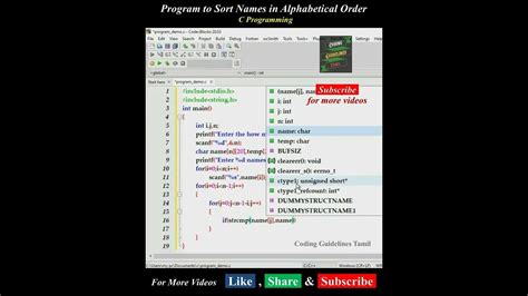 Program To Sort Names In Alphabetical Order Short C Programming Youtube