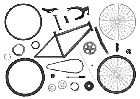 Free Vector Bicycle Parts Set Of Isolated Monochromatic Images With