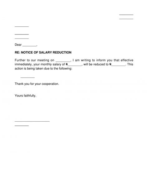 Notice Of Salary Reduction Free Sample Template