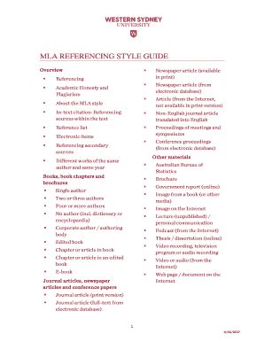 Fillable Online MLA REFERENCING STYLE GUIDE Fax Email Print PdfFiller