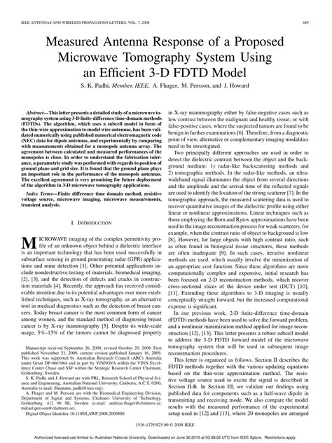 Pdf Measured Antenna Response Of A Proposed Microwave Tomography System Using An Efficient 3 D