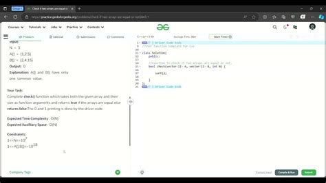 Check If Two Arrays Are Equal Or Not Using Map Practice Youtube