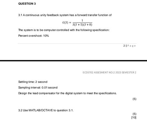 Solved 31 A Continuous Unity Feedback System Has A Forward