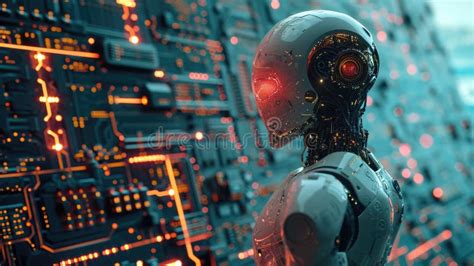 Ai Robot Poised On A Circuit Board Symbolizing Tech Synergy Ai