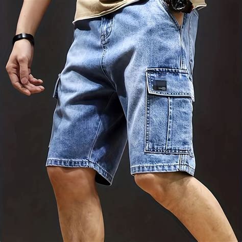 Kkboxly Flap Pockets Cargo Denim Shorts Mens Casual Multi Pocket Mid