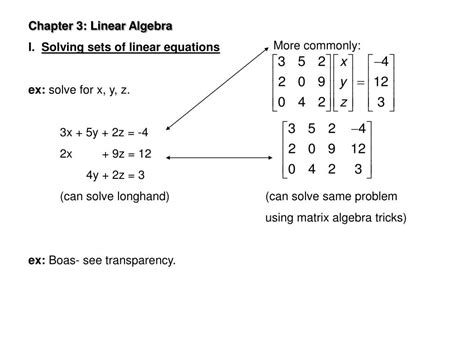 Ppt Chapter 3 Linear Algebra I Solving Sets Of Linear Equations Ex Solve For X Y Z