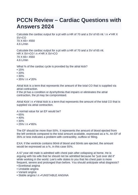 Pccn Review Cardiac Questions With Answers 2024 Exams Nursing Docsity