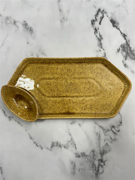 Rectangular Ceramic Serving Dish Food Platter With Attached Sauce