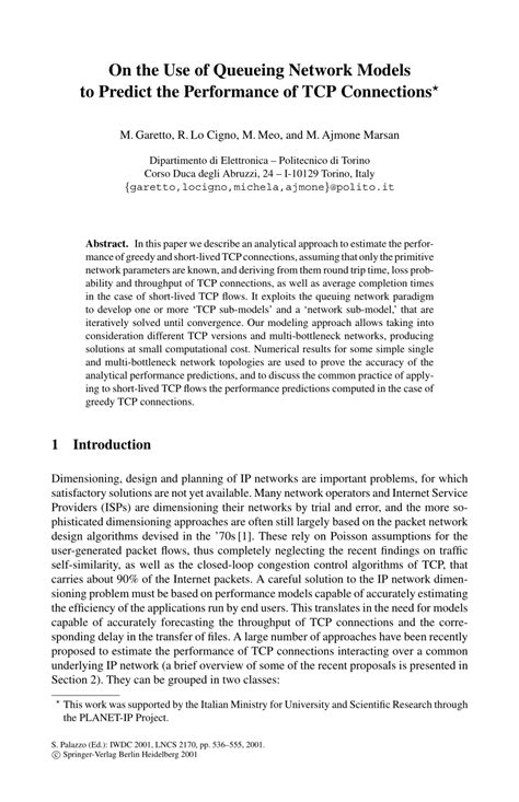 Pdf On The Use Of Queueing Network Models To Predict The Performance Of Tcp Connections