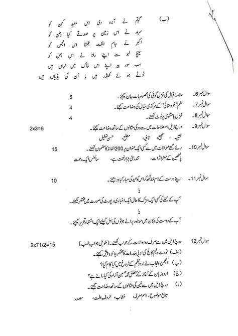 Jkbose Class 11th Model Question Paper 2025 For Urdu Jk Board Class