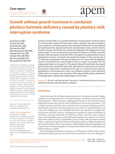Pdf Growth Without Growth Hormone In Combined Pituitary Hormone