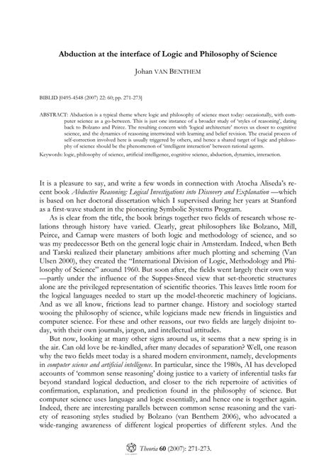 Pdf Abduction At The Interface Of Logic And Philosophy Of Science