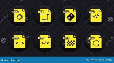 Set Xml File Document Mp Xsl Png Msg Js En Raw Icon Vector Vector Illustratie