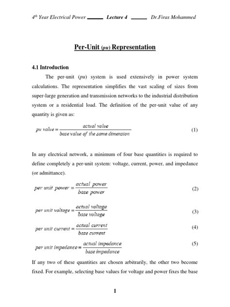 lecture 4 per unit system pdf electrical impedance metrology