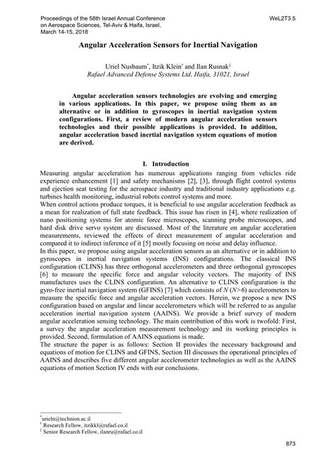 Pdf Angular Acceleration Sensors For Inertial Navigation