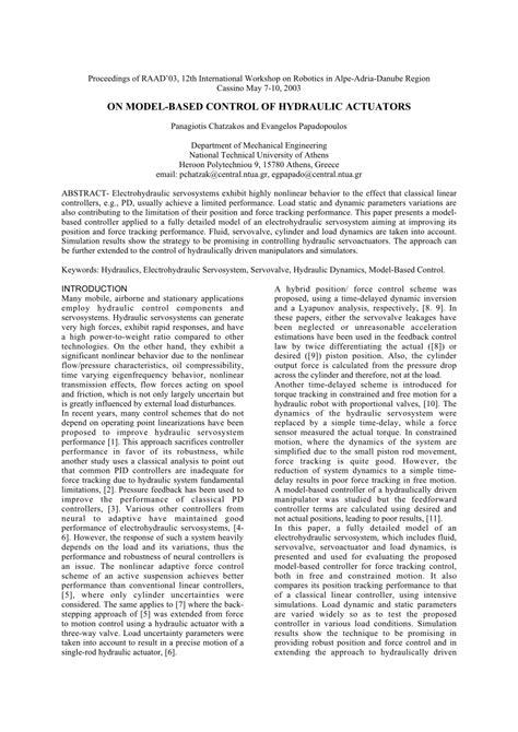 Pdf On Model Based Control Of Hydraulic Actuators