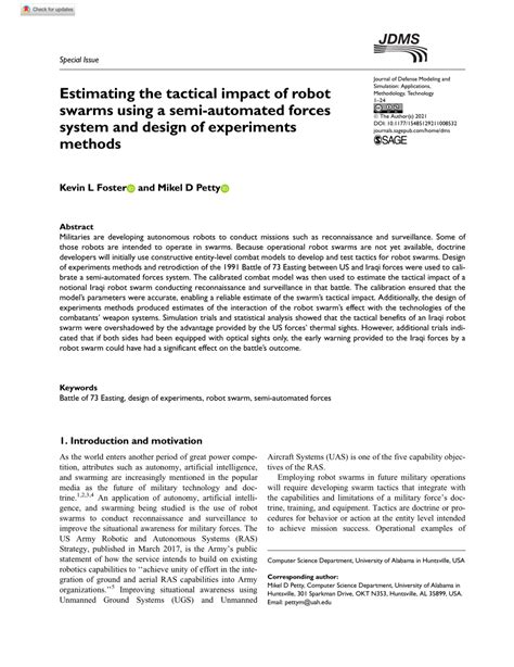 Pdf Estimating The Tactical Impact Of Robot Swarms Using A Semi