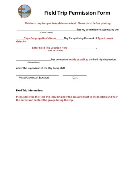 Field Trip Permission Form In Word And Pdf Formats