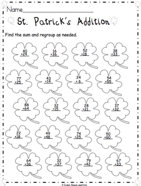 Math Worksheet St Patrick S Addition Regroup Made By Teachers