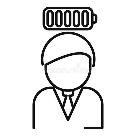 linear vector icon depicting a person with a battery level indicator for head symbolizing