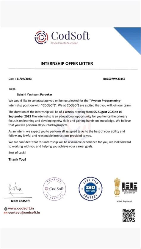 codsoft codsoftinternship intern sakshi parvekar
