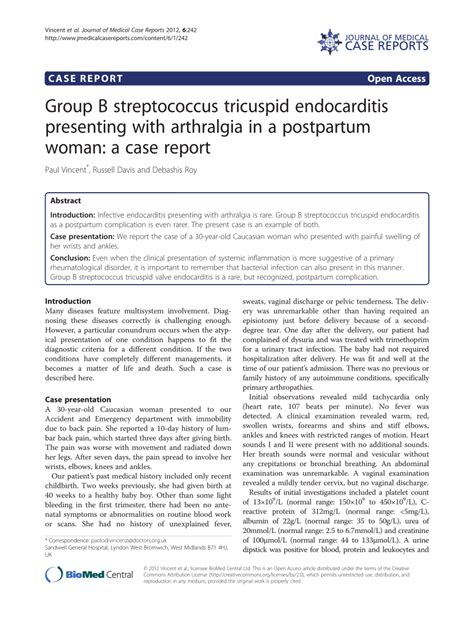 Pdf Group B Streptococcus Tricuspid Endocarditis Presenting With Arthralgia In A Postpartum