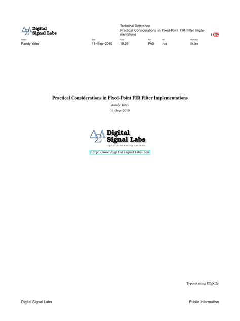 Practical Considerations In Fixed Point Fir Filter Implem Pdf Integer Digital Signal