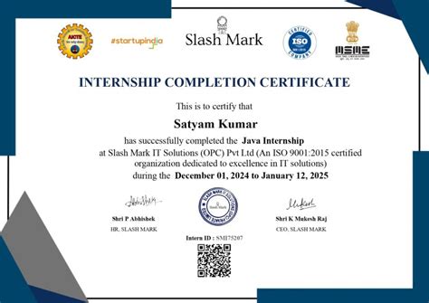 Satyam Kumar On Linkedin Internshipcompletion Javadevelopment Learningjourney