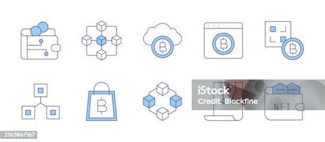 블록체인 아이콘 라인 이중톤 스타일 편집 가능한 스트로크 블록 체인 지갑 Qr 코드 쇼핑백 스마트 계약 클라우드 소프트웨어