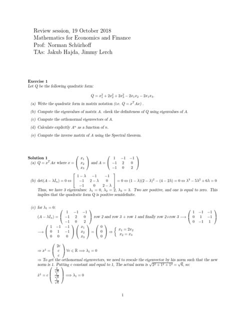 Review19102018solution Pdf Eigenvalues And Eigenvectors Matrix Mathematics
