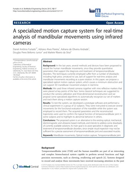 Pdf A Specialized Motion Capture System For Real Time Analysis Of Mandibular Movements Using