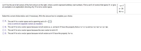 Solved Let W Be The Set Of All Vectors Of The Form Shown On Chegg Com