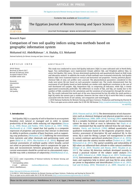 PDF Comparison Of Two Soil Quality Indices Using Two Methods Based On Geographic Information