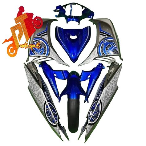 Yamaha Lc 135 Lc135 V1 V2 V3 V4 V5 V6 V7 Bodyset Cover Set Batik Biru Silver Blue Costume Batik