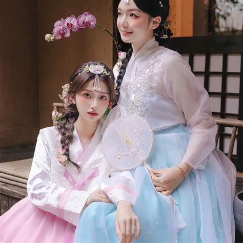 여성 전통 의상 한복 개량 한국 코트 민족 무용 코스프레 드레스 자매 옷 Aliexpress