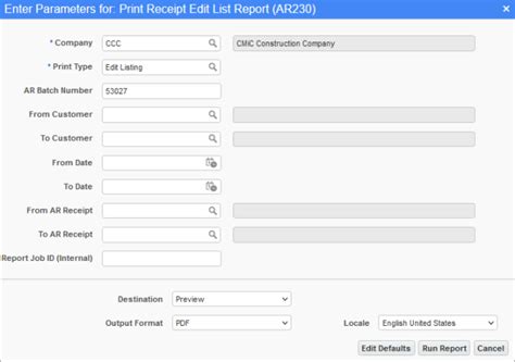 Print Receipt Edit List Report