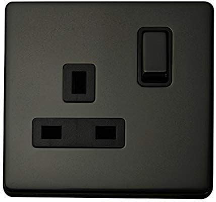 Single Wall Socket Switched Black Nickel 1 Gang