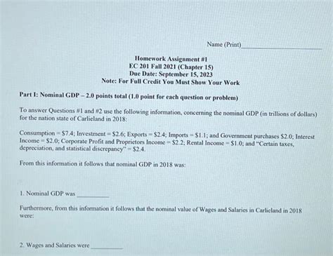 Name Print Homework Assignment 1 Ec 201 Fall 2021