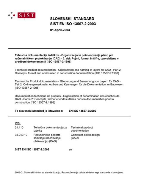 EN ISO Technical Product Documentation Organization And Naming Of Layers For CAD